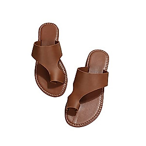 GORGLITTER Open Toe Flat Sandals Single Band Toe Ring Thong Sandals Flip Flops Brown EUR38