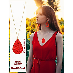 Hicarer Women's Glitter Jewelry Set, Include 2 Pieces Bridal Wedding Multi-Layer Bracelet 3 Pair Faux Leather Dangle Earrings 1 Piece Necklace for Women (Red)