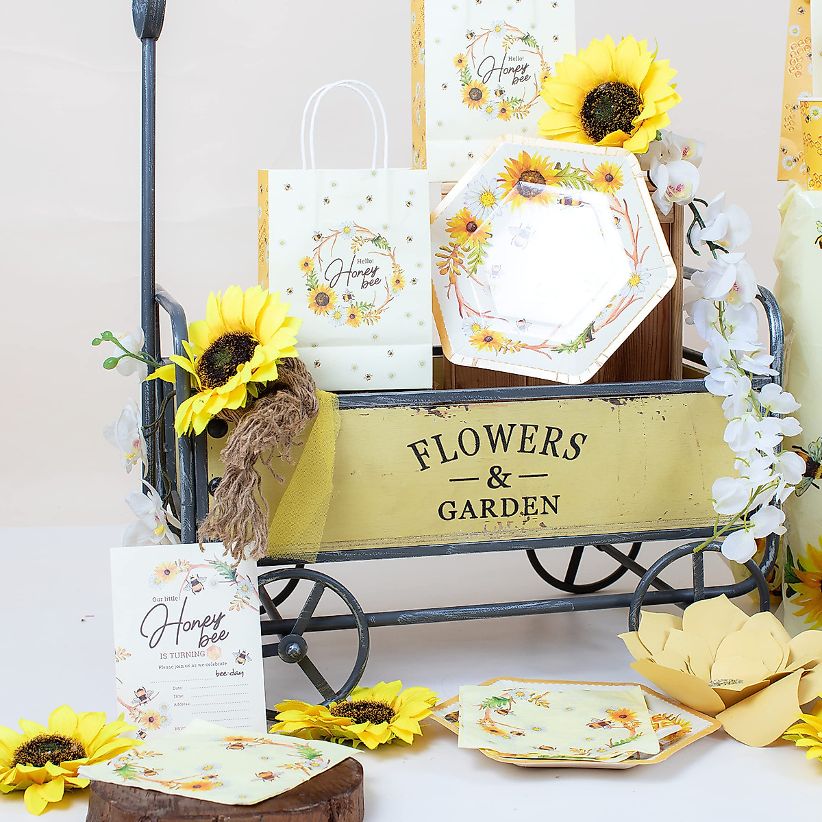 Joyful Toys Bee Baby Shower Invitations Set - Pack of 20 | Fill or Write In Blank Card with Diaper Raffle and Book Request Cards With Envelopes, Bumblebee Themed Party Supplies