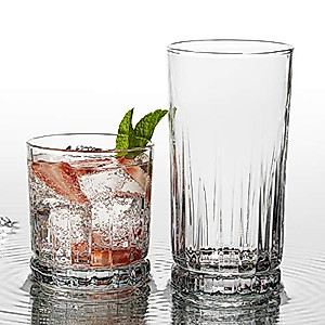 Anchor Hocking 16 Piece Anniston Drinking Glass Set Set of 8 Tumblers/Highball Glasses & 8 Rocks Glasses