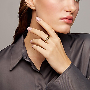 JINEAR 18k Gold Plated Croissant Braided Twisted Signet Chunky Dome Ring Stacking Star Band for Women and Men Statement Wedding Ring Minimalist Jewelry