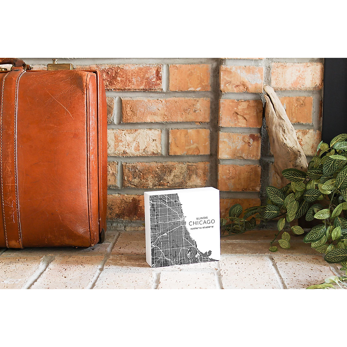 Minimalistic Chicago Map, JoyRide Home Decor Wood Block Sign, 5"x5" Freestanding, Shelf or Wall Displayed, Artist Designed Home Décor.