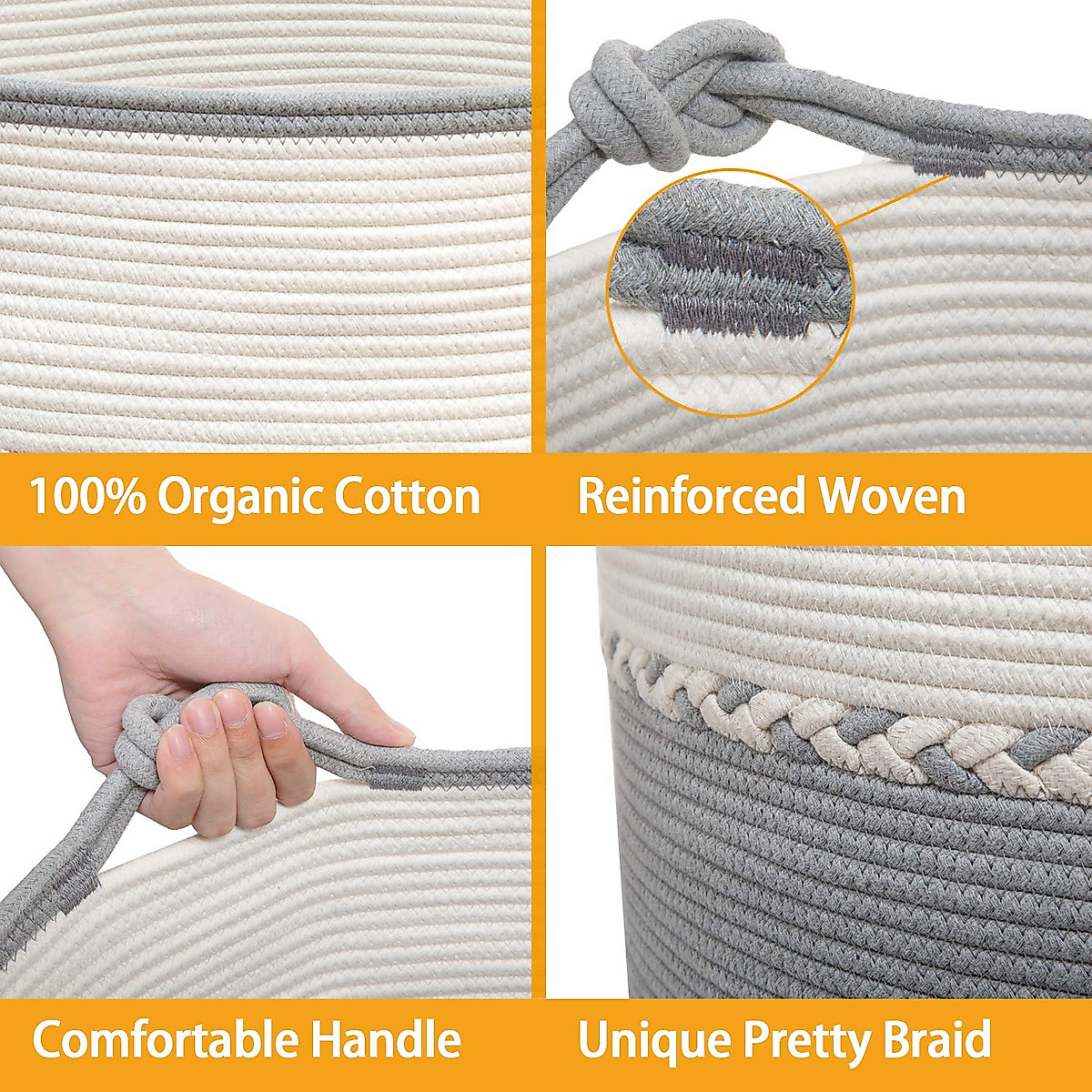 DUOLEO XXXXXL Large Rope Blanket Baskets 24" x 24" x 18" Woven Baskets for Storage Baskets for Blankets Laundry Basket for Toys Storage Basket with Handle Laundry Hamper