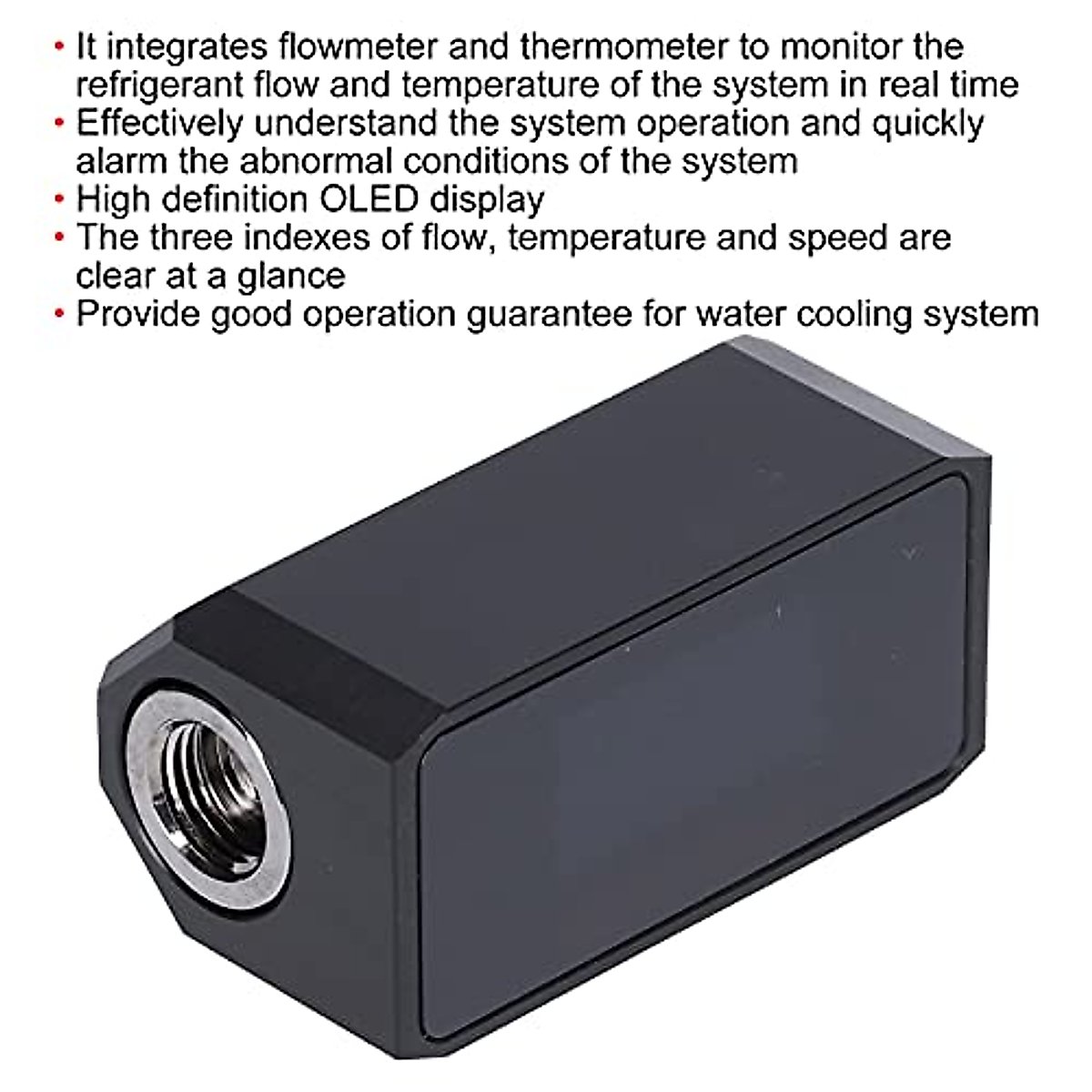Water Cooling Temperature Display, Cooling Thermometer OLED Screen Flowmeter Thermometer Flow Meter for PC Temperature Display for Monitoring PC Temperature