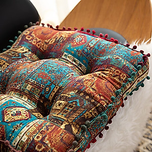 vctops Bohemian Patchwork Square Chair Seat Cushions for Dining Kitchen Office Chairs Patio Soft Cotton Linen Chair Pads (Blue,16"x16")