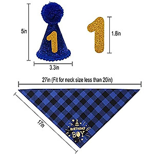 AULEGE Adorable Hat and Bandana Square Scarf for Dog Birthdays, Boy Dog Birthday Crown Hat for Small Medium Large Dog, Birthday Outfit and Decoration Supply Set, Royal Blue