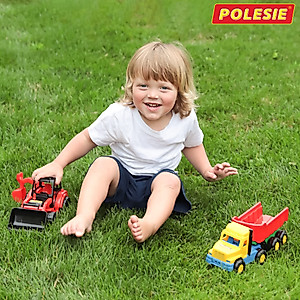 Polesie Plastic Dump Truck Toy - Construction Vehicle Toys for Toddlers Beach Toys for Toddlers - Sandbox Toys for Toddlers Age 2-4 - Construction Trucks for Boys - Yellow/red