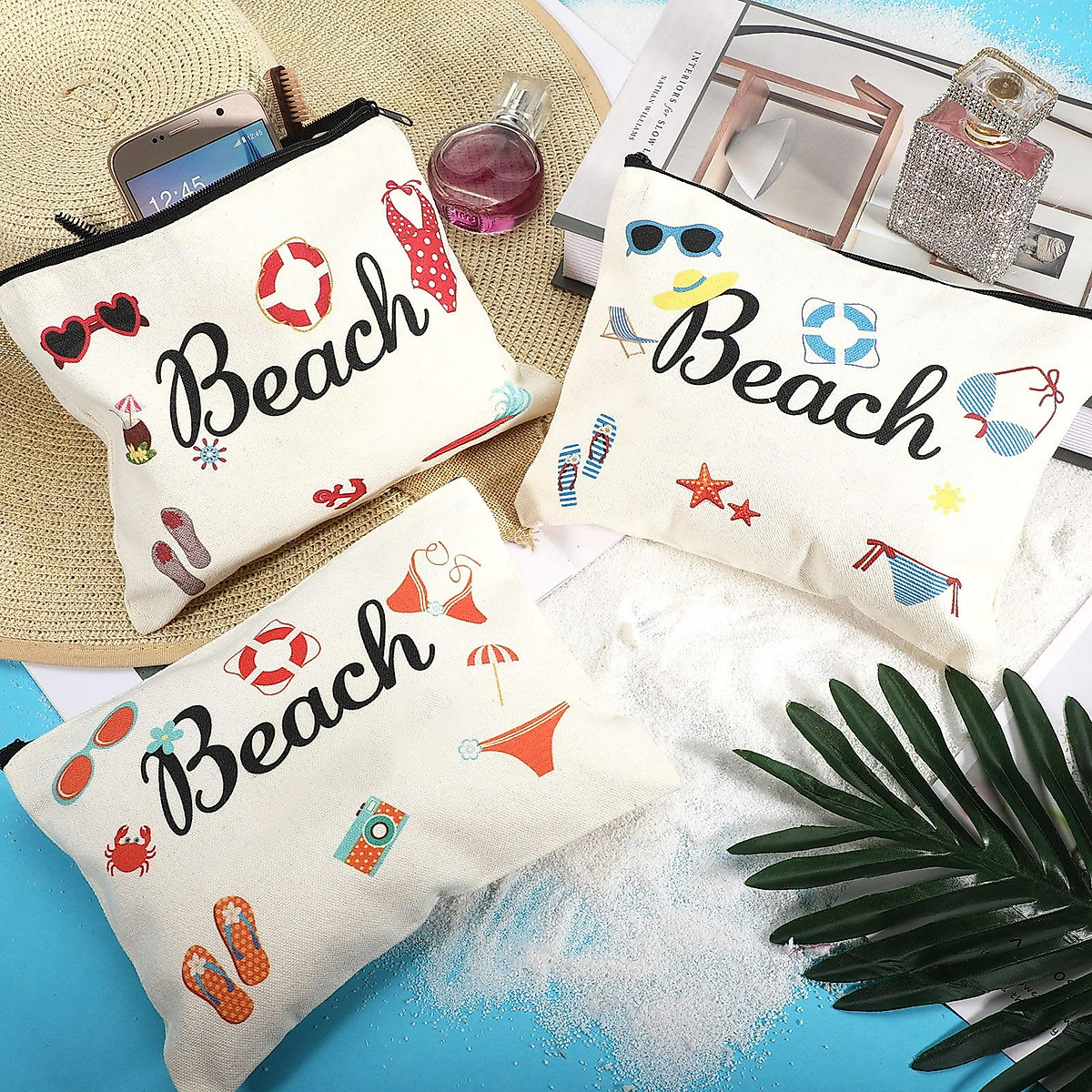 Svee 3 Pieces Beach Survival Kit Cosmetic Bag Travel Bag Pouch Bag Accessories for Birthday Appreciation Thanksgiving Day Valentine's Day
