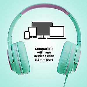 INFURTURE Kids Headphones with Microphone for Children Boys Girls, Volume Limit 94dB, On Ear Headphones,Wired Headphones for Teens School, Travel, Compatible with Cellphones, Tablets, PC, Kindle