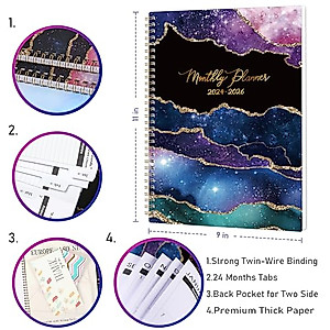 2024-2026 Monthly Planner - 2 Year Planner with Tabs & Pocket, July 2024 - June 2026, Contacts and Passwords, 8.5" x 11", Thick Paper, Twin-Wire Binding - Star