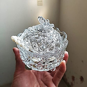Crystal Candy Dish Small Glass Jar Set with lid Sugar Bowl Cookie Jar Jewelry Dish Container for Home Kitchen Office Bathroom 3 Pcs