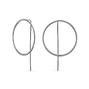 Delicate Minimalist Geometric Thin Round Open Circle Modern Hoop Threader Earrings For Women For Teen .925 Sterling Silver