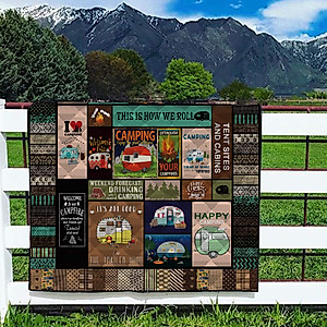 LIVIN' ILLUSION Camping1 Quilt Pattern Blanket Quilted Christmas Birthday Customized Little Kids Graduation Gifts All Season Warm Quilt Blanket for Bed Sofa (Queen 80"×90"(200cm×230cm))