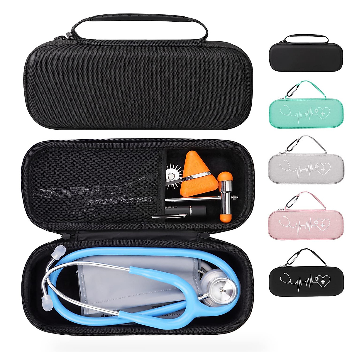 HESPLUS Storage Travel Case for 3M Littmann Classic III Stethoscope, Lightweight II S.E, Cardiology IV Diagnostic, MDF Acoustica Deluxe Stethoscopes - Pure Black Without Pattern