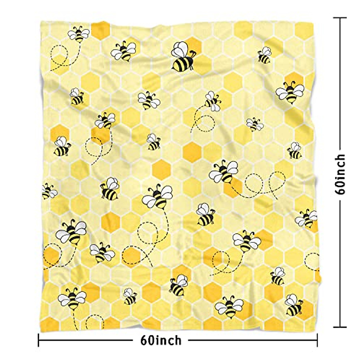 Bee Blanket, Cute Bee Gifts for Women Bee Lovers, Kawaii Bee Throw Blankets, Bees Cozy Soft Cartoon Plush Fuzzy Yellow Blanket, Christmas Birthday Gifts, Bee Hive, Honey Bee Decor Stuff, 50x60 inch