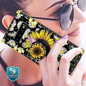 KANGHAR Designed for Samsung Galaxy S10 Plus Case for Women Girls Sunflower with Screen Protector Lanyard Strap Ring Holder Kickstand Flower Floral Daisy Square Grip Stand Phone Bumper 6.4"