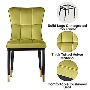 Bekrvio Dining Chairs Set of 4, Modern Velvet Kitchen Chairs with High Back, Upholstered Armless Side Chair Accent Chair with Black Metal Legs for Dining Room, Living Room, Vanity (Olive Green)