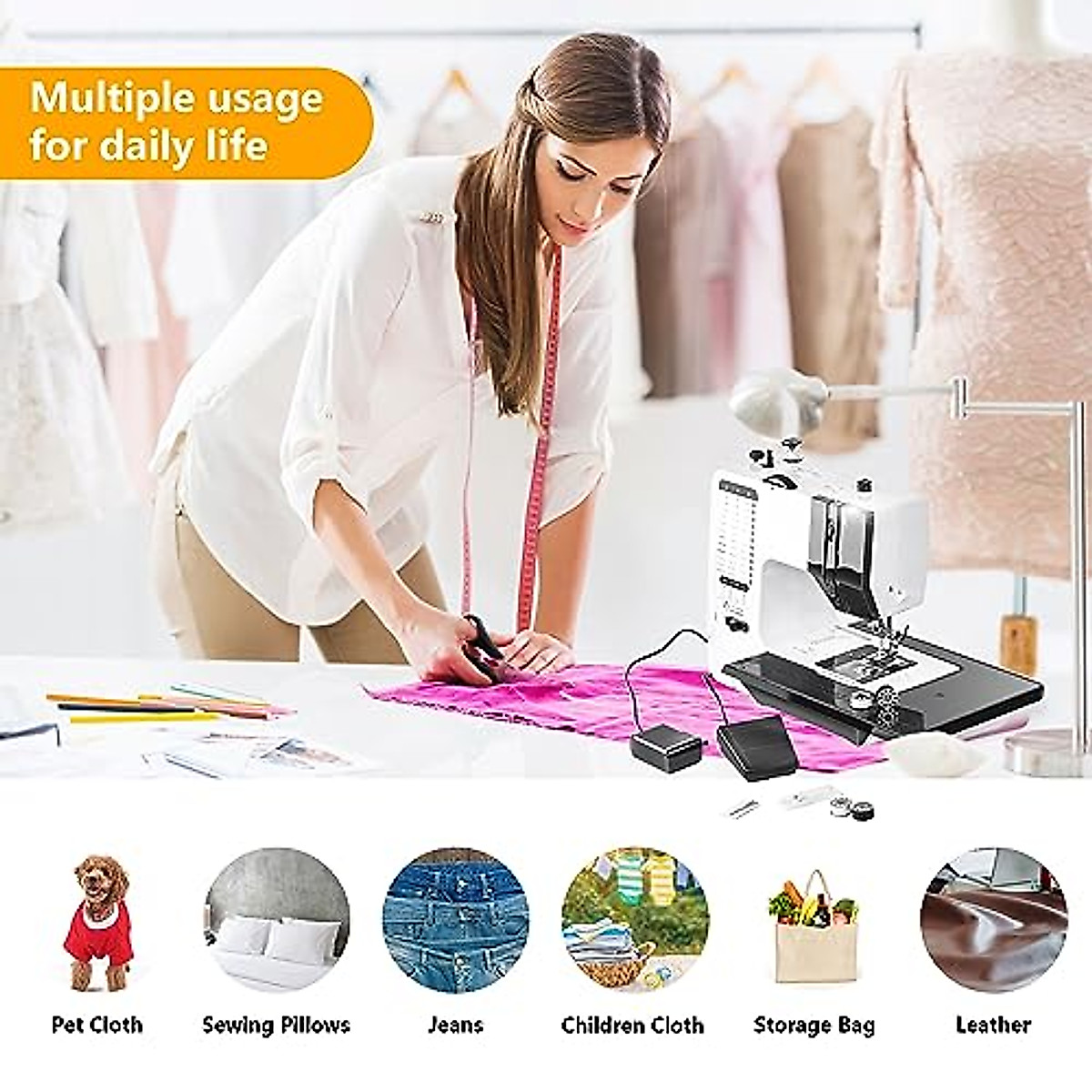Simfelice Sewing Machine 38 Stitch Applications Electric Mini Sewing Machine for Beginners with LED Light & Extension Table Perfect Kids Sewing Machine for DIY Sewing Projects Stitching Machine for Home
