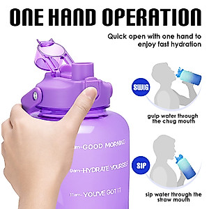 1 Gallon Water Bottles with Straw, 128 oz / 3.8L Water Bottle BPA Free Innovative 2-IN-1 Lid Gym Bottle with Times to Drink Motivational, Large for Sports Fitness Gym Camping Water Jug One Gallon