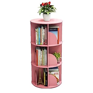 bookcases 360° Rotating Bookshelf Multi-Layer Corner Bookcase Living Room Round Library Floor Shelf Pink (Color : Yellow, Size : 3 Layers (40 * 97cm))