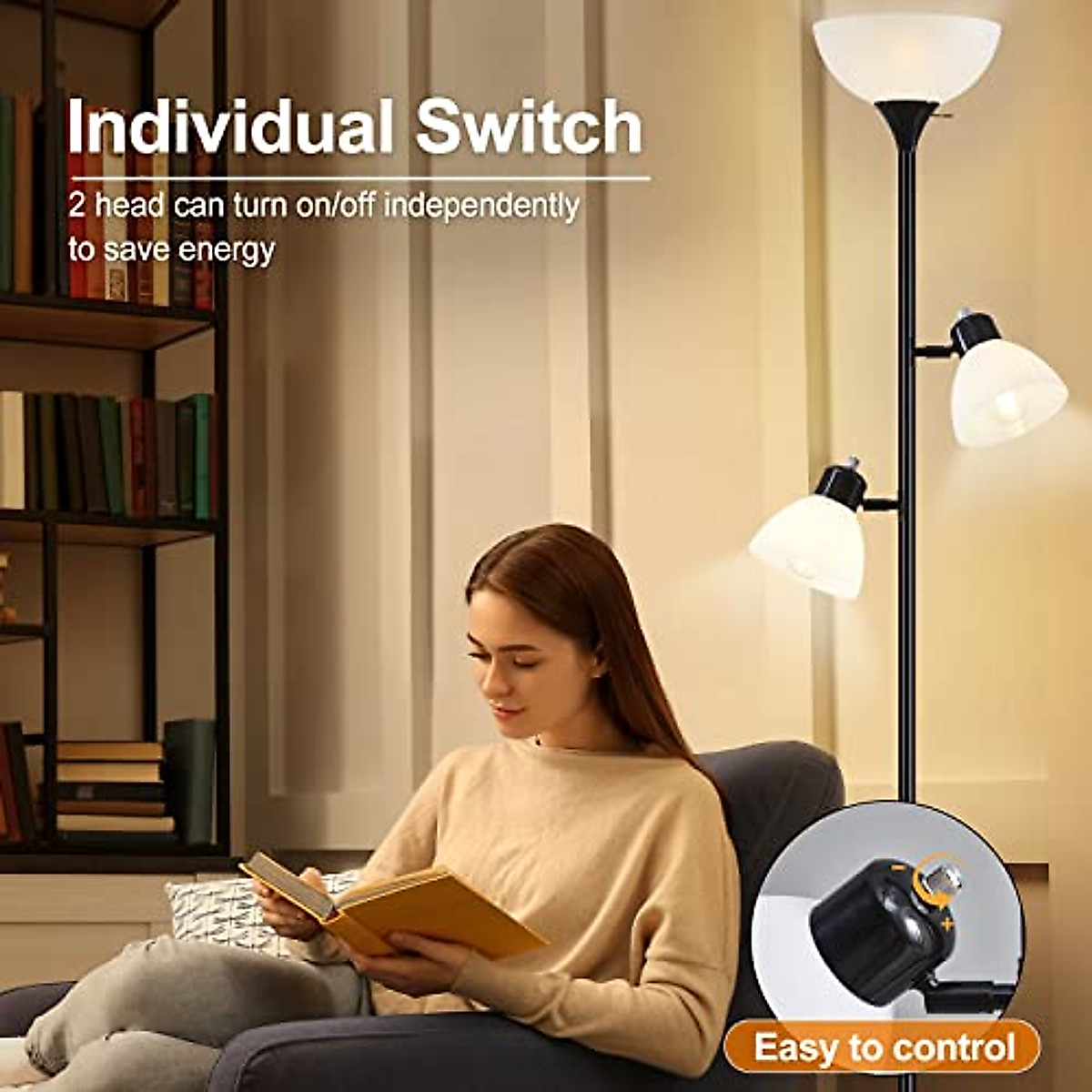 Luvkczc Torchiere Floor Lamps for Living Room with 3 Lamps, Tall Modern Standing Lamps, Industrial Bright Floor Lamp for Bedroom, Office, Dresser, 3 LED Bulbs Included