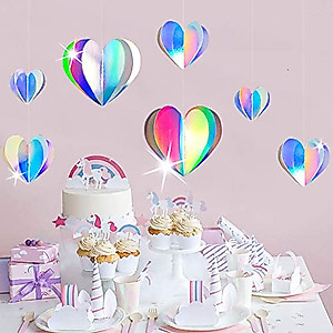 24Pcs 3D Iridescent Heart Garlands Holographic Birthday Party Streamers Anniversary Home Ceiling Décor Engagement Wedding Baby Shower Graduation Classroom Party Supplies