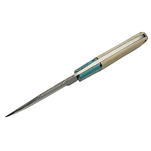 Szco Supplies 8.5" Damascus Steel Bone Handle Hunting Knife with Sheath, White/Turquoise (DM-1275)