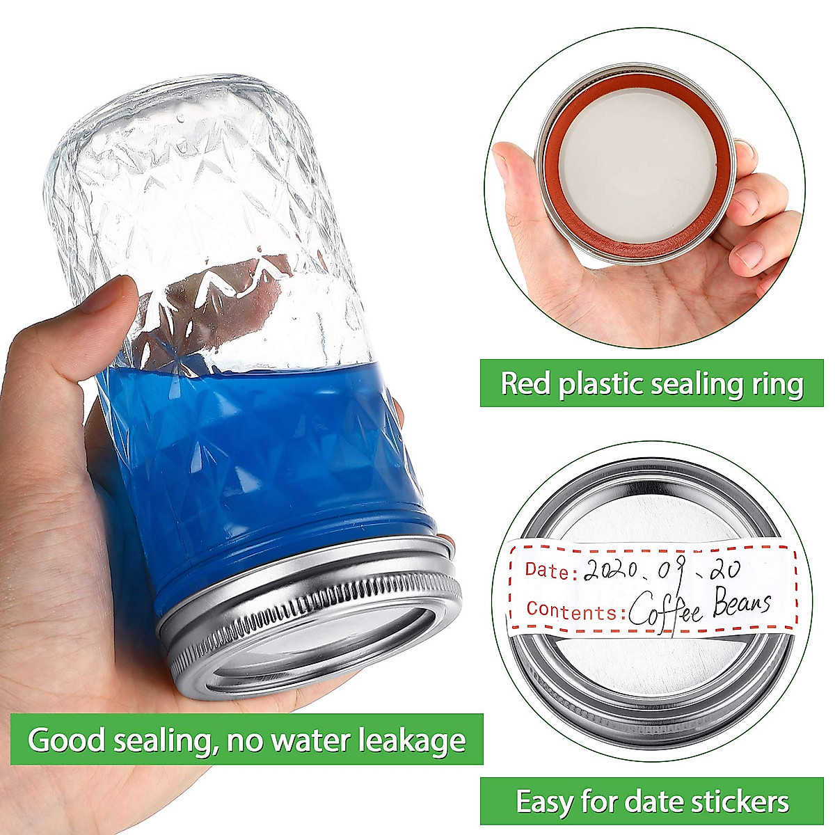 200 Pieces 70 mm Regular Mouth Canning Jar Lids and Bands Silicone Canning Lids with Silicone Seals Rings Split-type Leak Proof Canning Jar Caps