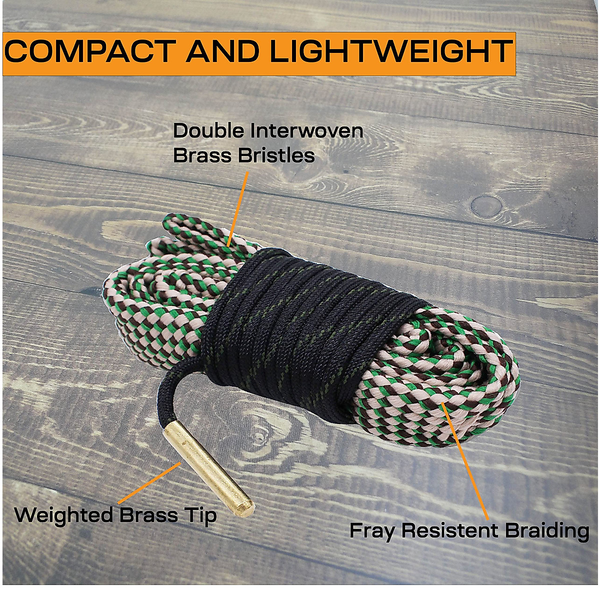 Calicob 2PCS Cleaning Snake for 7.62 .308 .300 30-30 30-06 .30 Rifle Barrel Snake Bore Rope Brush for Rifle Pistol, Easy to Use Reusable Cleaning Snakes One Pull