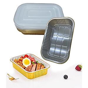SuiXinCook Aluminum Foil Pans with lids 10pack Heavy Duty 2LB Small foil pan 8.5"×6" Disposable, For Microwave & Oven Safe Cooking,Baking,A takeaway food container,Gold