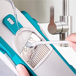 ONCE FOR ALL Safe Mandoline Slicer 5 in 1 Vegetable Cutter, Strips Julienne Dicer Adjustable Thickness 0.1-8 mm for Kitench Fast Meal Prep (Blue)