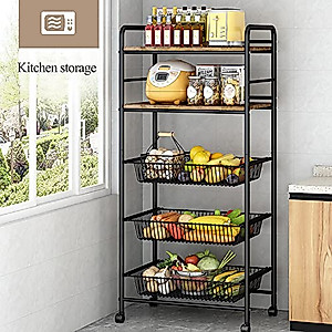MOAMUN Kitchen Storage Rolling Cart 5-Tier Kitchen Rack Metal Standing Shelf Storage Shelving Unit Organizer for Kitchen Bathroom Garage Pantry