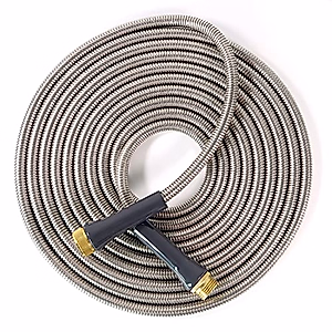 Short Stainless Steel Garden Hose 10 Ft – Lightweight Flexible Metal Garden Hose - Thorn Proof Steel Metal Water Hose with Solid Fittings for Garden, Outdoor Use (10ft)