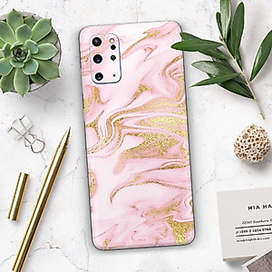 DesignSkinz Rose Pink Marble & Digital Gold Frosted Foil V11 2 Protective Vinyl Decal Wrap Skin Cover Compatible with The Samsung Galaxy S20 (Screen Trim & Back Glass Skin)