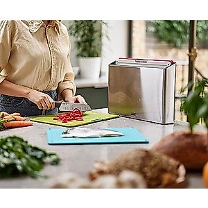 Joseph Joseph Folio Icon 4-Piece Multi Colour coded Cutting Board Set, Stainless Steel Slimline case for organized Kitchen storage, Silver