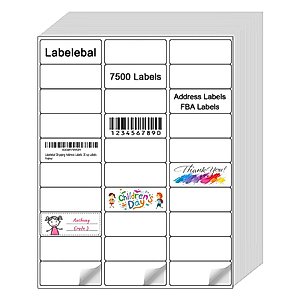(7500 Labels/250 Sheets) Labelebal Shipping Address Labels, 30 Per Page 7,500 Labels,1" x2-5/8 Mailing Labels, 30-UP White Shipping Labels for Inkjet or Laser Printer,A4 30 Up Labels