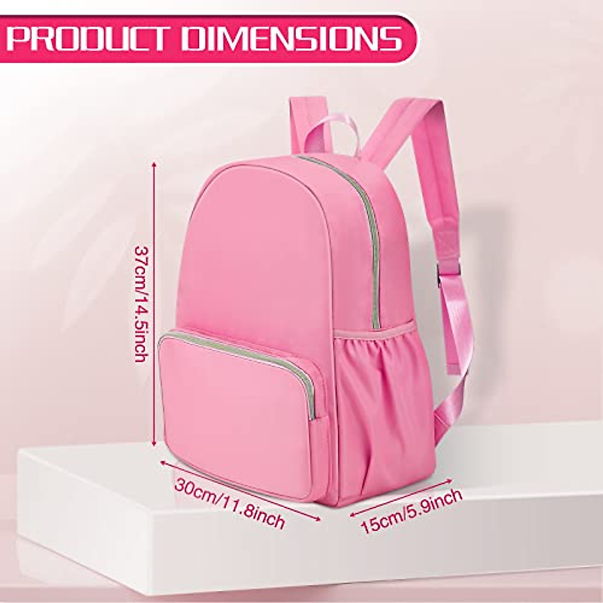 Cunno 2 Pcs Nylon Preppy Backpack for School Waterproof Lightweight Backpack Unisex Backpack for Teenage, Kids, Students (Pink)