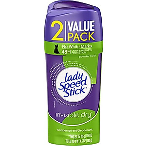 Lady Speed Stick Antiperspirant, Invisible Dry Powder Fresh, Twin, 2.3 Oz, Pack of 2