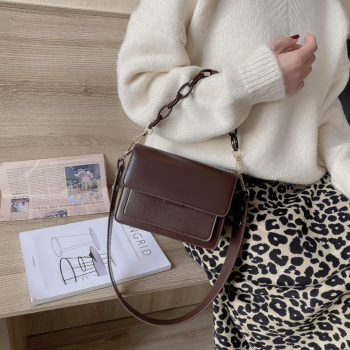 ZOCILOR Fashion Purses and Handbags for Womens PU Leather Shoulder Messenger Bags (Coffee)