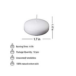 12Pcs Floating Candles for Centerpieces 4 Hours 1.7 Inch Burning White Unscented Classic Floating Candles for Weddings, Parties,Spa,House-Warming,Holiday and Home Decorations