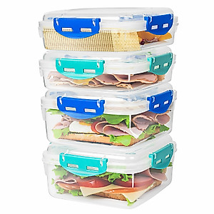4 PCS Sandwich Containers - 100% Airtight & BPA-Free & Microwave and Dishwasher Safe Kitchen Storage Containers with Upgraded Snaps, Included 2 heightened Sandwich Containers for Lunch Boxes and 2 normal version