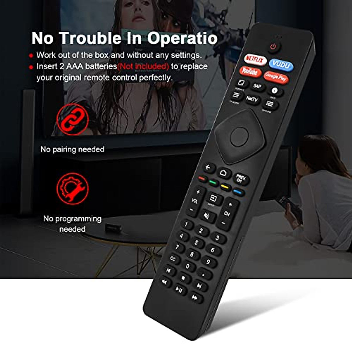 New RF402A-V14 Universal TV Remote Replacement for Philips Smart Android TV 43PFL5604/F7 43PFL5704/F7 50PFL5604/F7 50PFL5704/F7 55PFL5604/F7 75PFL5704/F7 (No Voice)