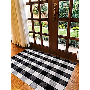SHACOS Large Cotton Area Rug 4'x6' Black White Plaid Cotton Woven Rug for Living Room Bedroom Doorway (4' x 6', Black White)