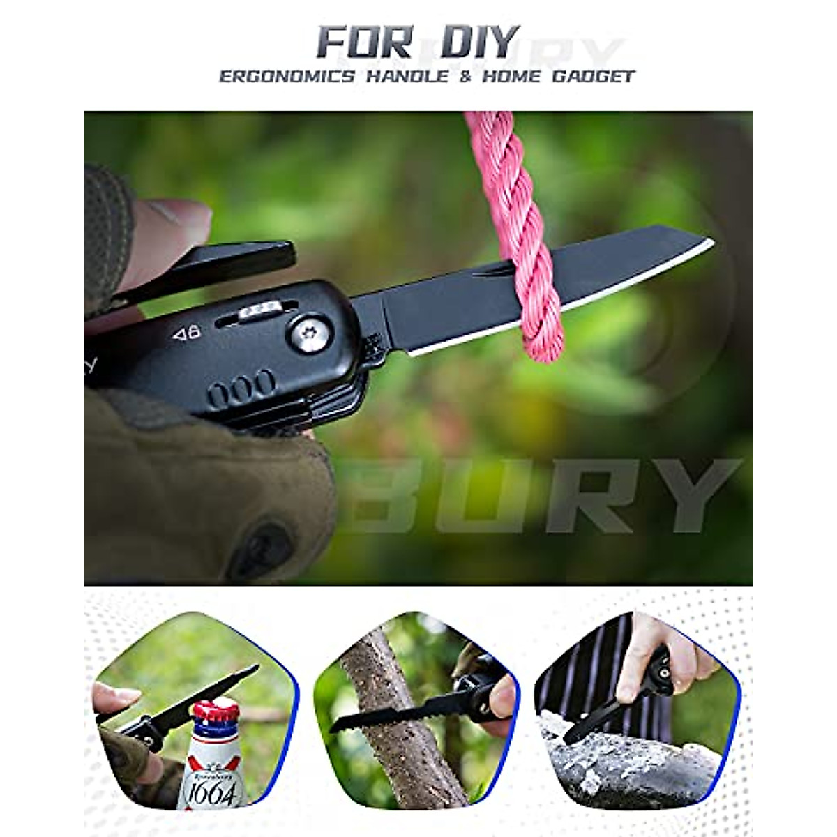 BIBURY Hammer Multitool Camping Tool, 12 in 1 Survival Gear Outdoor Multi Tool with Safety Lock, Cool Gadgets Survival Multi-Tool for Outdoor, Camping, Hiking, Christmas Present Stocking Stuffers