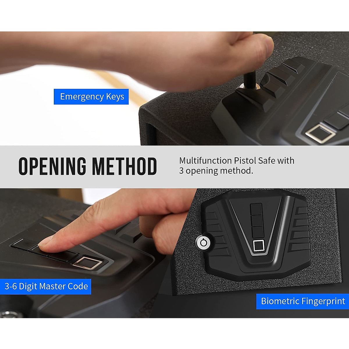 RPNB Gun Security Safe, Quick-Access Firearm Safety Device with Biometric Fingerprint & Digital Key Pad