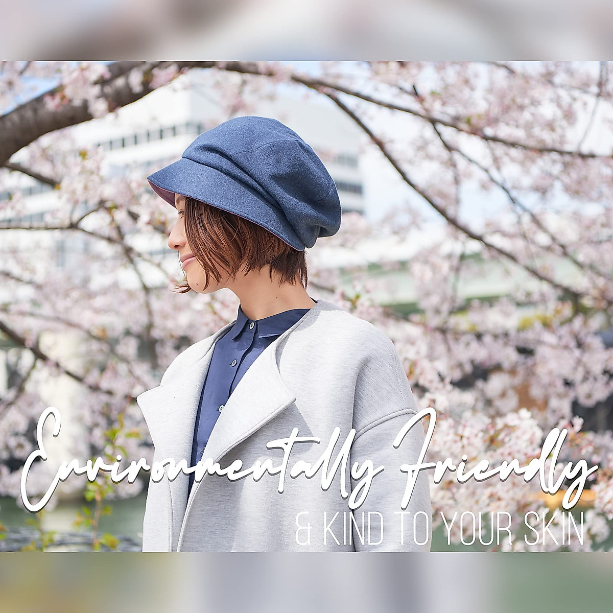 CHARM Women Cotton Sun Hat - Organic Summer Bucket Reversible Chemo Cap Foldable Elastic Black & Light Gray