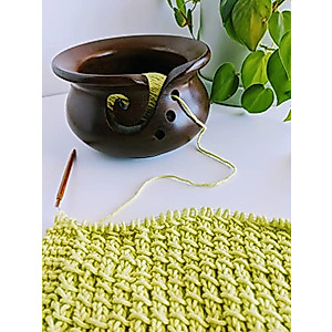 mindfulknits Premium Mango Wood Yarn Bowl with Holes - Knitting and Crochet Supplies for Relaxation & Stress Relief