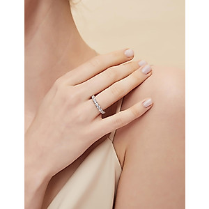 EAMTI 3mm 925 Sterling Silver Wedding Band Round Cubic Zirconia Full Eternity Stackable Engagement Ring For Women Size 7