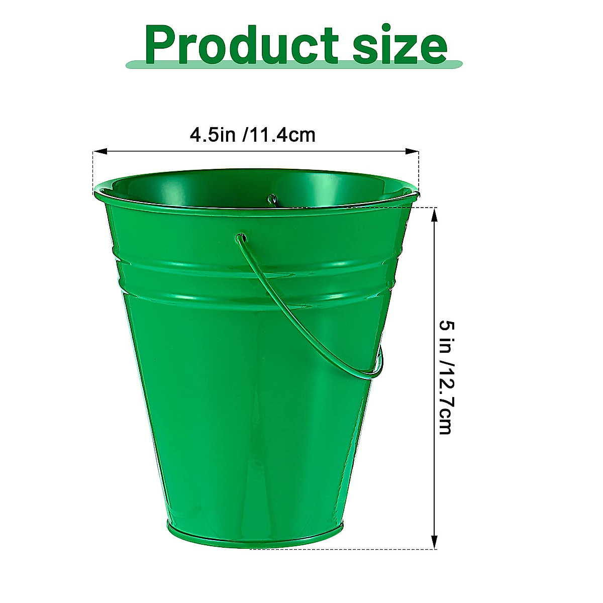 12 Pack Halloween Galvanized Buckets, Metal Bucket with Handle, 5 Inch, Tin, Mini Round Flower Pot Plant Basket, Kids Party Supplies for Christmas Halloween Candy Bars Vase Crafts Favors(Green)