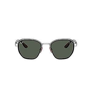 Ray-Ban RB3674M Scuderia Ferrari Collection Round Sunglasses, Silver/Dark Green, 51 mm
